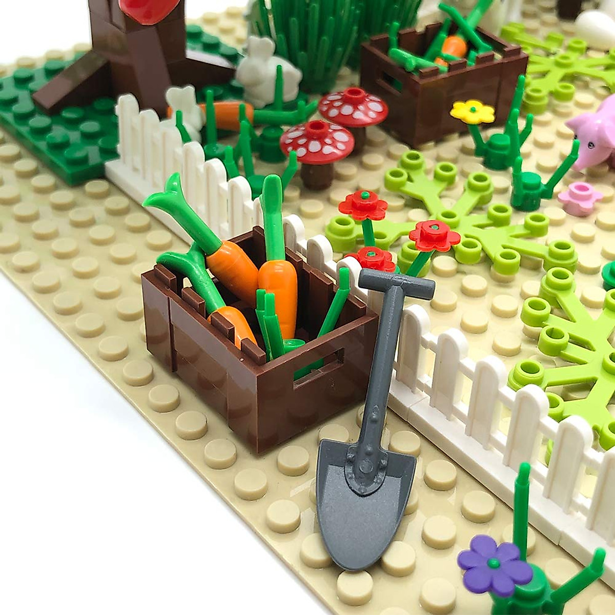 Farm Animals Building Blocks Toys Garden Park Trees and Flowers Classic Botanical Accessories Bricks for Boys Girls Kids Age 6+ Gifts（Include 1 Pcs 10" x 10" Base Plate