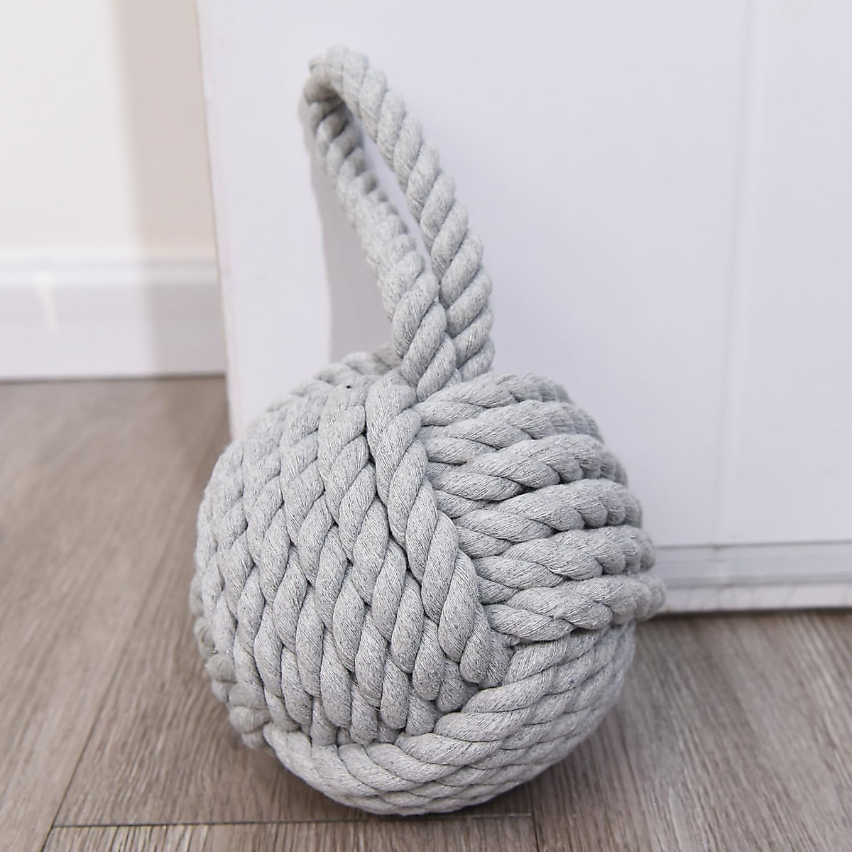 Pomeat Decorative Door Stop, Rope Door Stop, Weighted Door Stopper, Knot Nautical Door Stop, Heavy Doorstop for Bedroom, Living Room Door, Window Wedge, Bookend 6.25 inch (White)