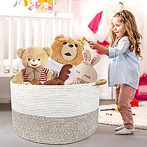 Large Woven Nursery Basket 21.7" x 13.8" Rope Woven Bins with Handles for Baby Cloth Toys Book Storage, Sturdy Decorative Storage Baskets for Organization, Living Room Bathroom Bedroom