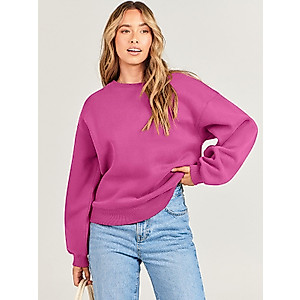 ANRABESS Women's Sweatshirts Hoodies Crewneck Oversized Fleece Pullover Sweaters Cute Top Y2K Teen Girls Preppy Clothes 2024 Hot Pink Large