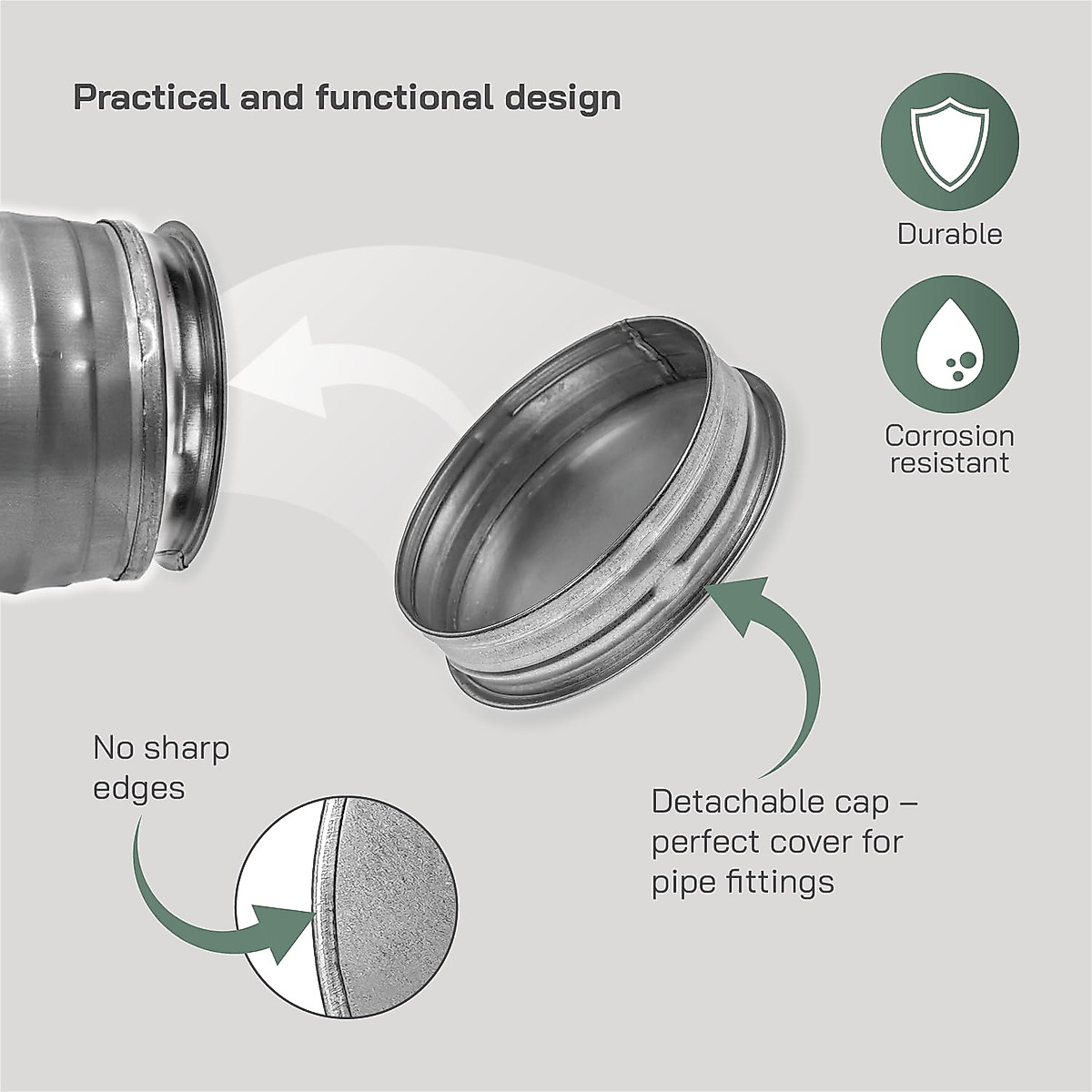 Vent Systems 4" Inch Pack of 2 Metal Tee Caps. Galvanized Steel End Cap. Dryer Vent Cover. Dryer Duct End Cap. 4In Steel End Cap. Steel Plug 4Inch. Round Metal Duct Fitting. Reusable
