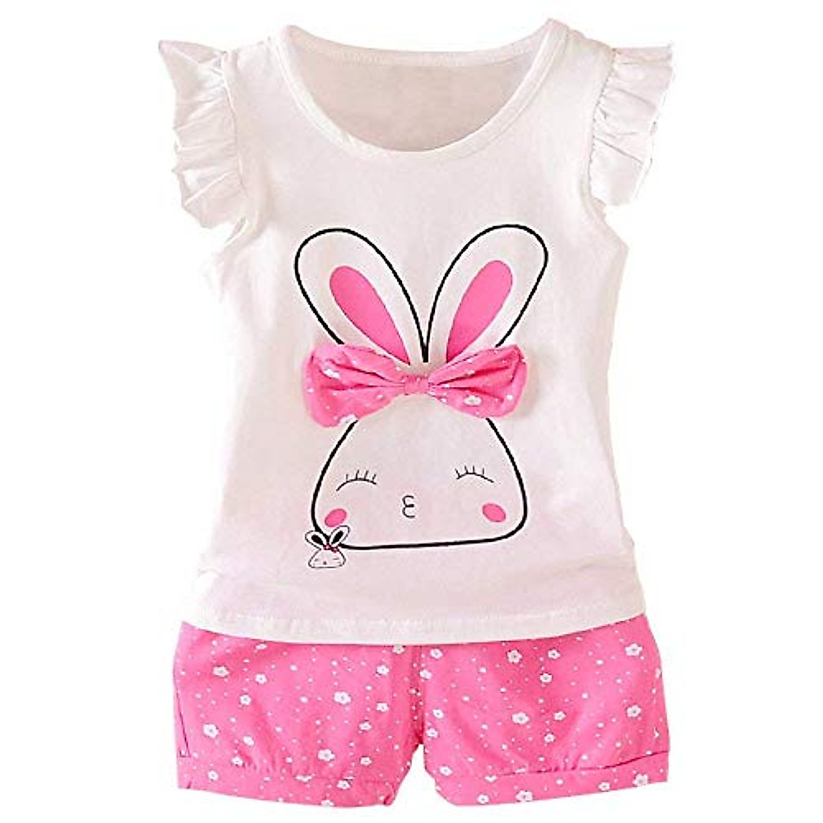 Easter Outfits Baby Girl Clothes Summer Outfits Short Sets 2 Pieces with T-Shirt + Short Pants (Red, 12-18 Months（80）)