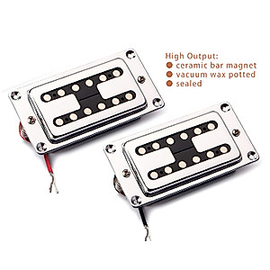 LAMSAM Humbucker Pickups Set, High Output Flush Polepiece Ceramic Magnet PUP Compatible Electric Guitar with Humbucker Pickup Configuration, Double Coil Bridge Neck Pick-up Replacements, Chrome