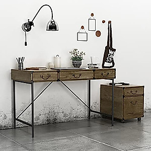 DlandHome Computer Desk with Drawers Mid Century Modern Desk, 47.2 Inch Vanity Desk with 2-Drawers, Office Desk with Drawers Writing Desk Study Table Makeup Tables Dresser Table