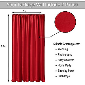 Hiasan Red Backdrop Curtains for Parties, Polyester Photography Backdrop Drapes for Family Gatherings, Wedding Decorations, 5ftx10ft, Set of 2 Panels