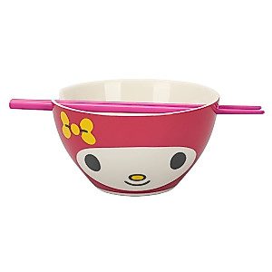 Bioworld My Melody Character Face 20 oz Ramen Bowl With Chopsticks