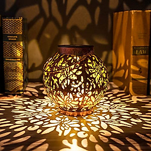 JOIEDOMI 2 Pack Outdoor Solar Hanging Lantern Lights, Waterproof Tabletop Solar Lights with Handle, LED Solar Powered Moroccan Lanterns, Metal Decorative Garden Lights for Patio, Lawn, Porch, Backyard