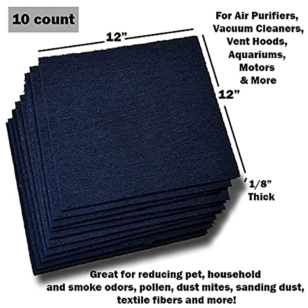 ALL PARTS ETC. Black Charcoal Filter 11” x 11” Cut To Fit | 10 Sheets | Anti-Odor Material, Activated Charcoal Carbon Air Filter for Air Purifiers, Vent Hoods, Vacuums, Aquariums, Microwaves & More