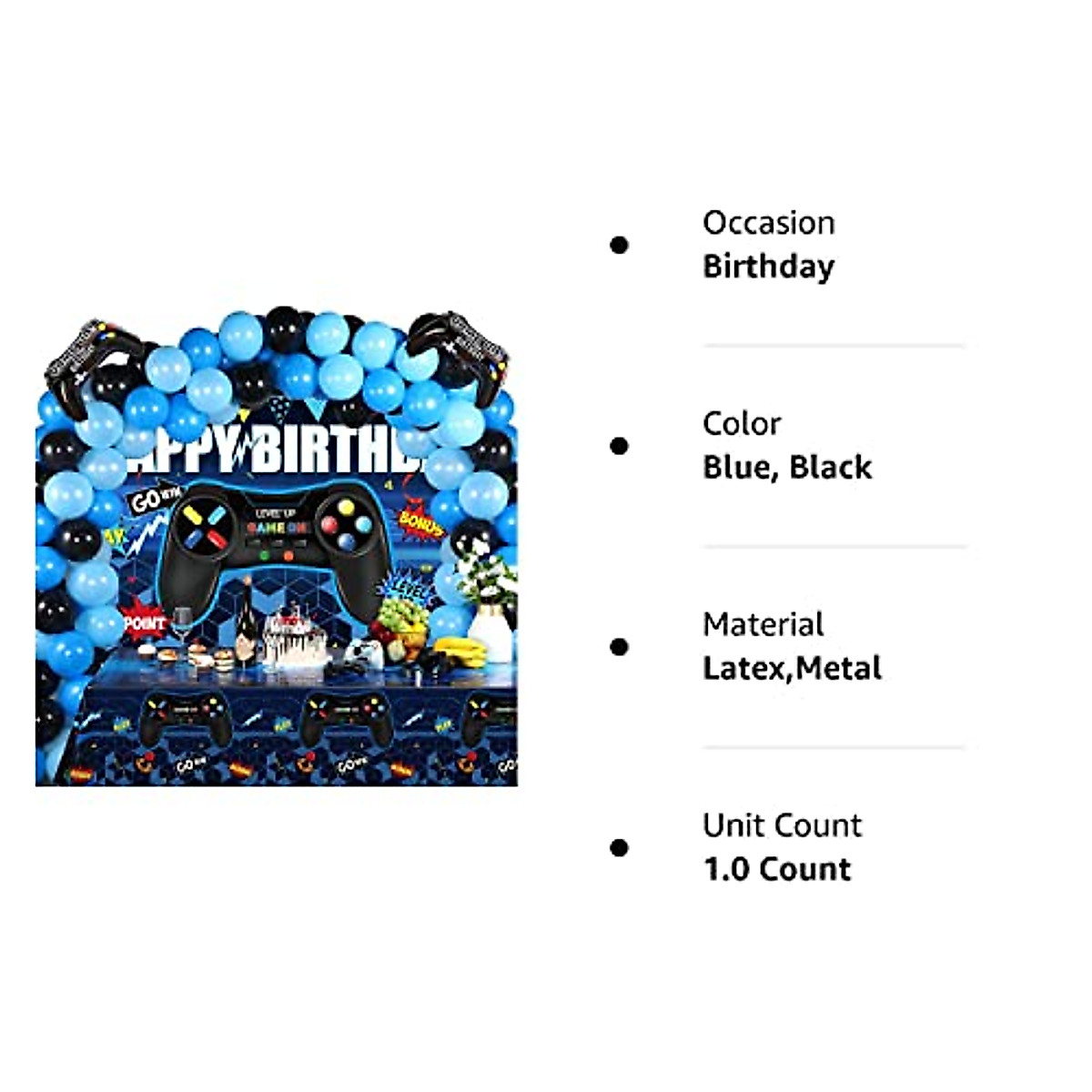 Video Game Birthday Party Decorations Set Gaming Happy Birthday Supplies Includes Video Game Backdrop, Table Covers, Balloons and Foil Gamer Balloons for Birthday Party (Blue and Black)
