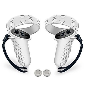 COOSKIN Controller Grip Cover Compatible with Oculus Quest 2 Anti Throw Handle Gamepad Sleeve VR Accessories with Nylon Adjustable Wrist Knuckle Strap and Rocker Cap (White)