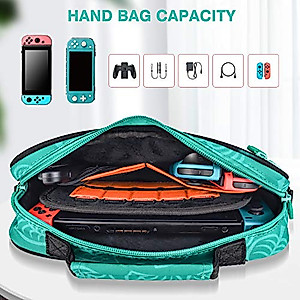 DLseego Carrying Case Design for Switch and New Switch OLED Console, Travel Carry Cover Storage Shell for New Leaf Animal Crossing Design holds up to 10 game cards Slots