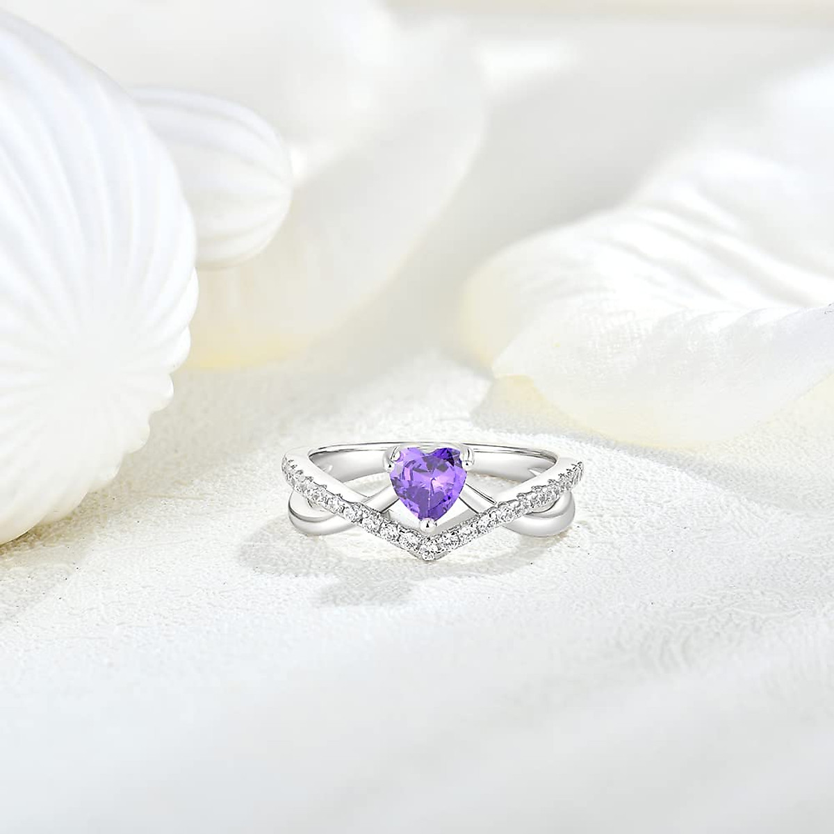 STARCHENIE Infinity Promise Ring 925 Sterling Silver Celtic Knot Birstone Ring for Women,Heart Amethyst February Birthstone Anniversary Engagement Ring Size6