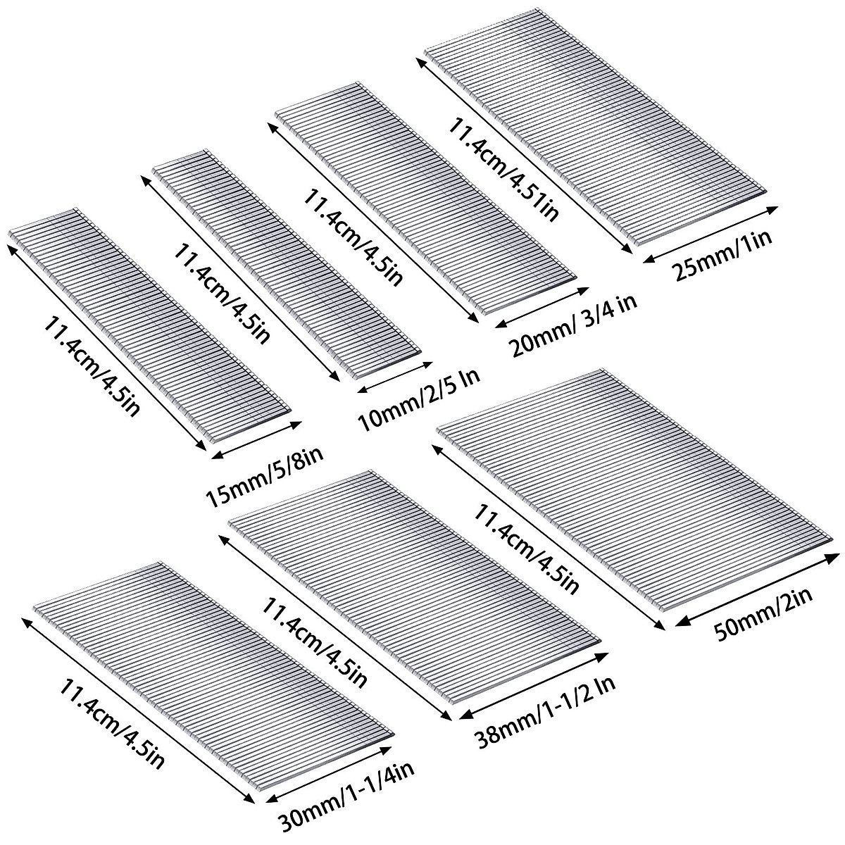 1400 Pieces Brad Nails Nail Gun Nails Finishing Nails Small Nails 18 Gauge Brad Nails for Molding Cabinetry Building Assembly, 2/5 Inch, 5/8 Inch, 3/4 Inch, 1 Inch, 1-1/4 Inch, 1-1/2 Inch, 2 Inch