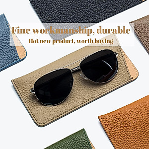 Axcvveiyi Genuine Leather Glasses Case, Sunglasses, Eyeglasses Pouch, Reading Glasses, Protective Pouch for Women Men Girls (Black-1)