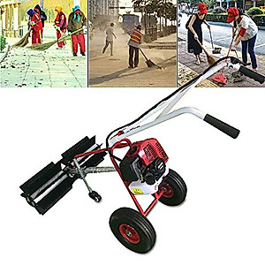 VPABES 43CC 1.7HP Gas Powered Push Lawn Sweeper Broom 2 Stroke Walk Behind Snow Sweeper Handheld Gasoline Brush Broom Sweeping Machine for Garden Yard Sidewalk Driveway Turf Grass Cleaning Tool