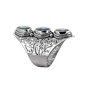 YoTreasure Labradorite Solid 925 Sterling Silver 3 Stone Ring