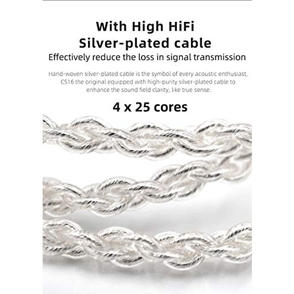 CCA CS16 in-Ear Monitors, 16BA Reference HiFi Stereo IEM Wired Earphones/Earbuds/Headphones with Detachable Cable 2Pin for Musician Audiophile (Without Mic, Silver)