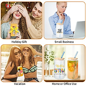 Sublimation Glass Blanks With Bamboo Lid, 16OZ Frosted Sublimation Beer Can Glass with Glass Straws Present Box Mason Jar Cups (8 PACK, Frosted)