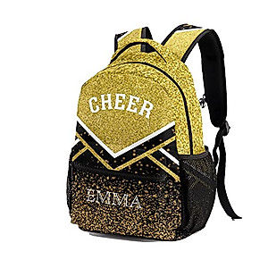 Golden BlingCheer Cheerleaders Backpack Shoulder Shopping Bag Travel Casual Bags with Name Text