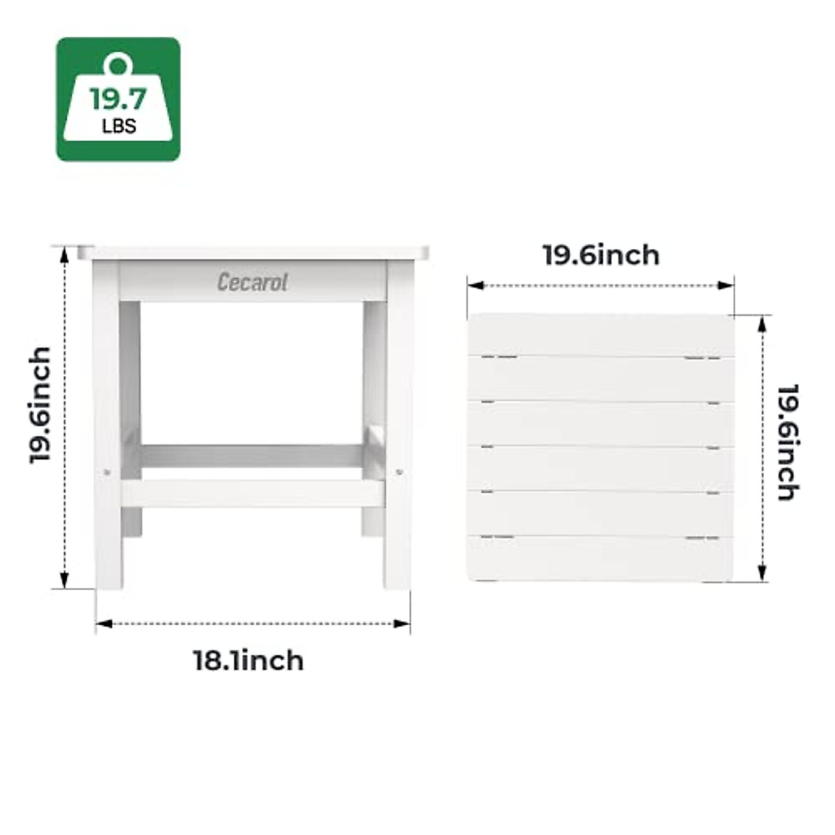 Cecarol Adirondack Side Table, 19.6" Square Oversized Outdoor Side Table, Fade-Resistant and Weather Resistant End Table, Poly Resin Worry-Free Plastic Table for Porch, Patio, Seaside, White-OST01