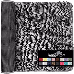 KANGAROO Luxury Chenille Bath Rug, Extra Soft and Absorbent Shaggy Bathroom Rugs, Machine Wash Mat, Strong Underside, Plush Carpet Mats for Kids Tub, Shower, Bathtub and Bath Room, 24x17, Gray