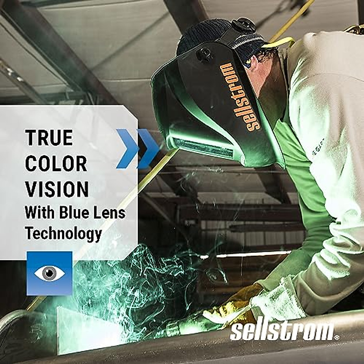 Sellstrom Lightweight,Ergonomic Design,Nylon,Extra Large Blue Lens Technology,All-Day Comfort,Excellent Optical Clarity,Premium Welding Helmet with ADF Technology,Black/Orange,7'Wx 13'H x 5'L,S26400
