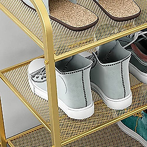 QVIVI 4-Tier Shoe Rack, Heavy Duty Home Hallway Metal Shoe Shelf, Shoe Organiser Storage Rack for 12-16 Pairs of Shoes, Quick Assembly Gold