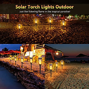Futuriol Solar Outdoor Lights, 4Pack 12LED Solar Tiki Torches with Flickering Flame for Garden Decor, Mini IP65 Waterproof Solar Powered Landscape Flame Lights for Yard Pathway Patio, Yellow