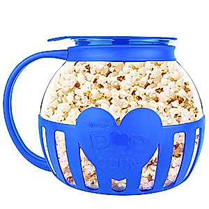 The Original Korcci 3 Quart Microwave Glass Popcorn Popper, Borosilicate Glass, Dishwasher Safe, 3-in-1 Silicone Lid, BPA Free, Family Size (Blue)
