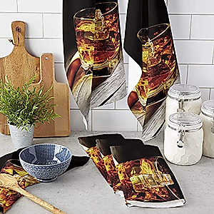 Meet 1998 Wine Glass Beverage Whiskey Kitchen Towels, Set of 4 Hand Drying Towel, Soft Absorbent Multipurpose Cloth Tea Towels for Cooking Baking, Ciger Black Washable Dish Towels Cloth 18x28 Inch