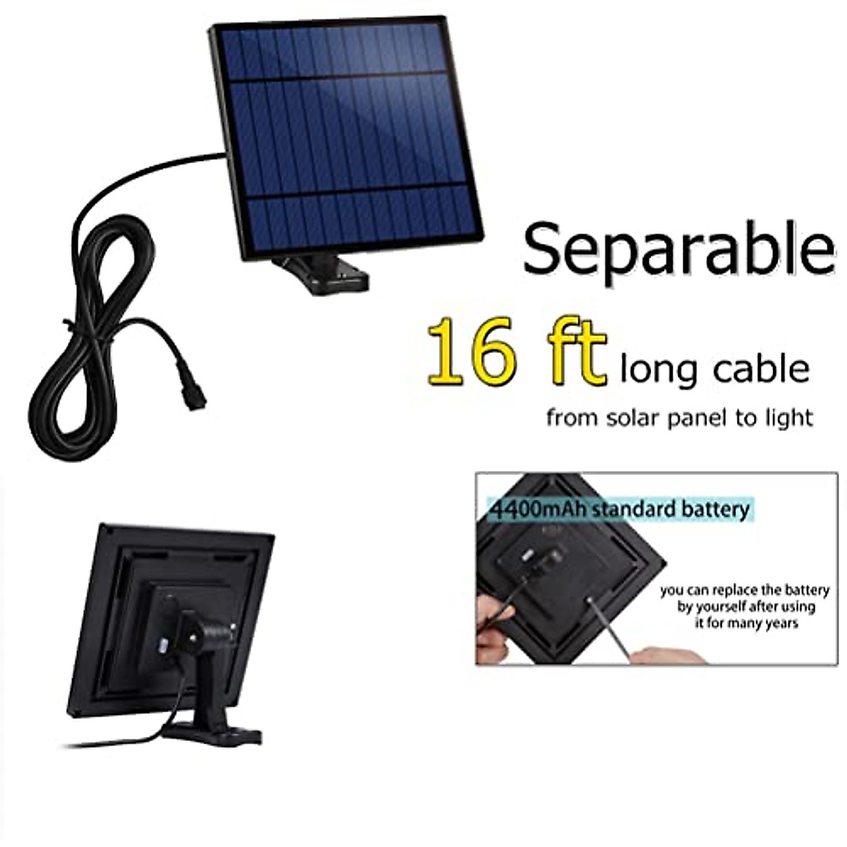 Solar Outdoor Lights Garden LED Flood Lights with Extension Cable Dusk to Dawn Security Waterproof Landscape Lighting for Barn,Ceiling Porch, Cabin roof,Tree,Doorway,Yard,Street(Warm White)