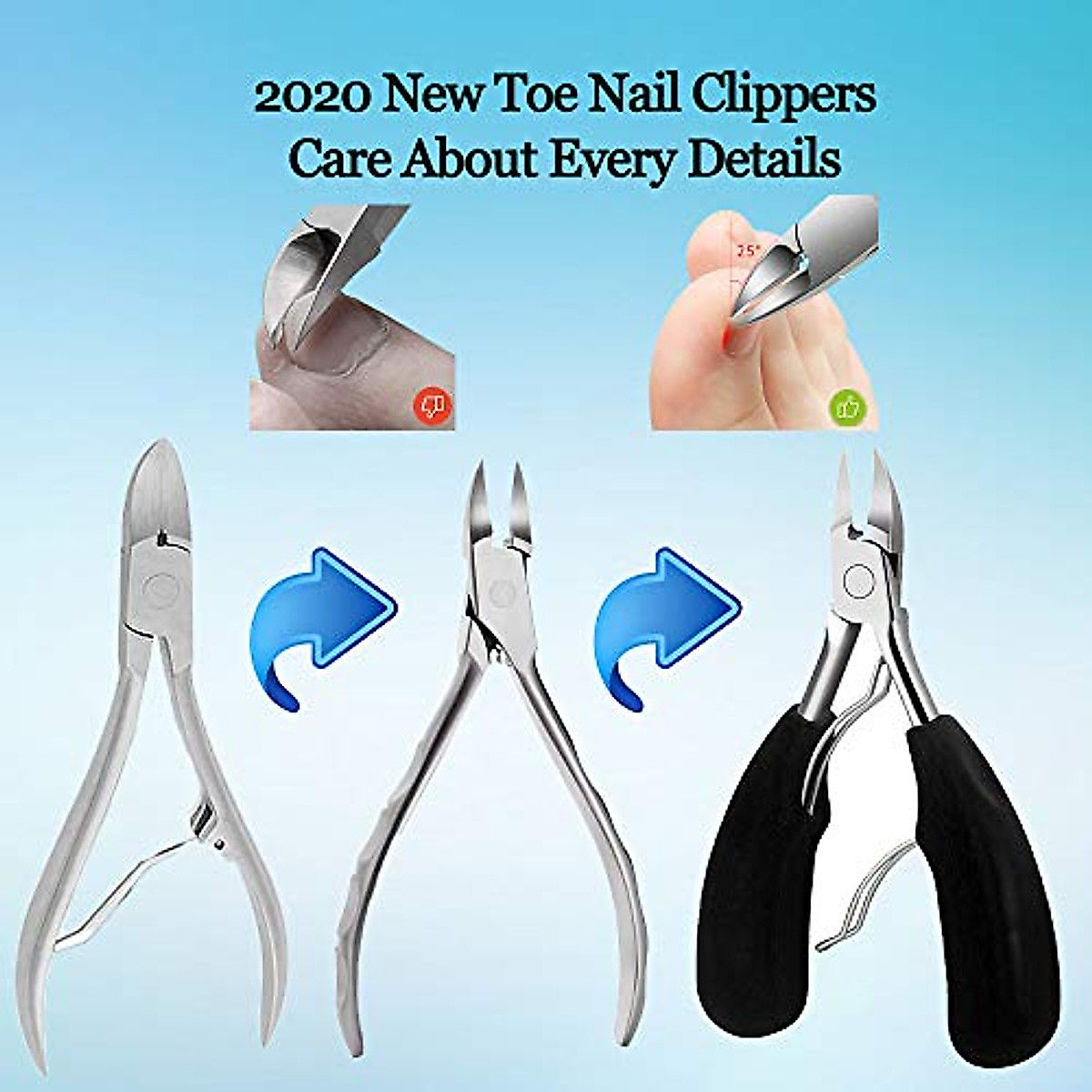 Toe Nail Clippers for Thick Nails,Large Toenail Clippers for Ingrown Toenails or Thick Nails for Man Women Seniors Nail Clippers with Stainless Steel Professional Fingernail Clippers Set (Black)