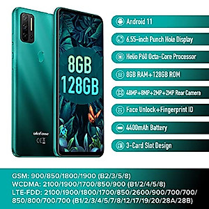 Unlocked Smartphones Ulefone Note 11P, 8GB+128GB Android 11 Unlocked Cell phones, 48MP Quad Rear Camera, 3 Card Slots, 6.55" Punch Hole Screen Dual 4G Unlocked Phone, 4500mAh, Global Bands, US Version