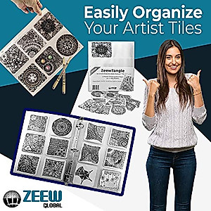 Zentangle Tiles Storage Pages for 3.5"x3.5" Zentangle Artist Tiles - 6 Pocket Top Loading for 3-Ring Binders / 20 Pages per Pack/Holds 240 Zentangle Tiles