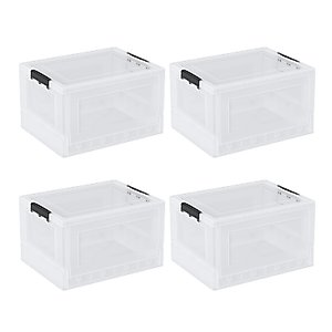 Yesdate 4 Packs 30 Liters Collapsible Storage Cube with Lids, Foldable Plastic Organizers Bin Box for Shelves, Drawers, Closet