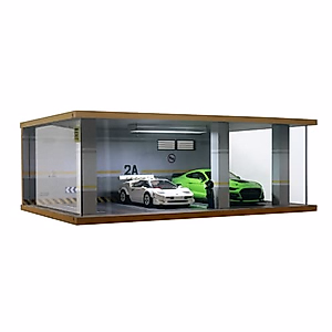 Display Case for Cars with Acylic Cover and LED Lighting for 1/24 Scale Diecast Car, Lego Cars Speed Champions 76908 76907 76901 76910 76909 76895, Model Cars, 3 Parking Space (2A)