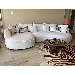 LyuHome 125'' Curved Sofa Couch for Living Room, L-Shape Modern Modular Sectional Boucle Couch with Chaise Lounge, 5-Seat Sofa Couch for Apartment Home/Office, Left-Facing, Beige