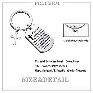 FEELMEM Pastor Gift Religious Jewelry Pastor Thank You Keychain Thank You For Having The Heart of A Servant Leader Christian Preacher Gift Church Gift Pastor Appreciation Gift (silver)