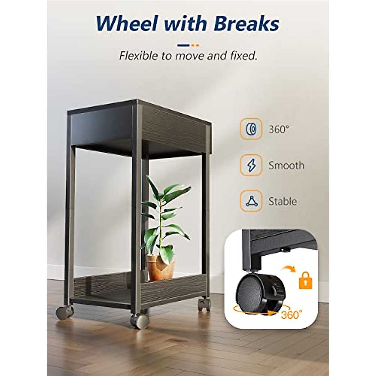ODK 3-Tier Printer Stand with Storage, Computer Tower Stand with Drawer & Key, Movable CPU Stand, Under Desk Printer Shelf, Storage Shelf with Lockable Wheels for Home Office Black