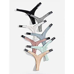 Verdusa Women's Sexy 7Pack Letter Print Tape Panty Sets V Strings Brief Underwear Multicolor M