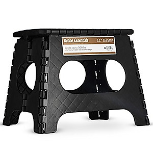 Folding Step Stool - 11" Hight - The Lightweight Step Stool is Sturdy Enough to Support Adults and Safe Enough for Kids. Opens Easy with One Flip. Great for Kitchen, Bathroom, Bedroom (Black)