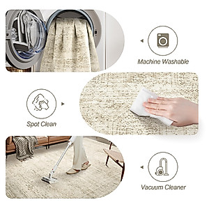 Soalmost Washable Area Rug 8x10, Large Soft Rugs for Living Room Vintage Beige Rug 8x10 Area Rugs for Bedroom Dining Room Non-Slip Stain Resistant Under Table Rug