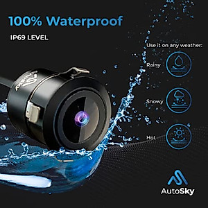 AutoSky Reverse Backup Camera HD Wide View Angle Universal Car Front Side Rear View Camera - 2 Installation Option - Removable Parking Lines - Mirror or Non-Mirror Image