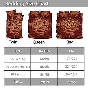 Gearider Dragon Bedding Chinese Style Duvet Cover Set Queen Size 3pc Luxury Bedding Soft Red Quilt Duvet Cover with Zipper Closure
