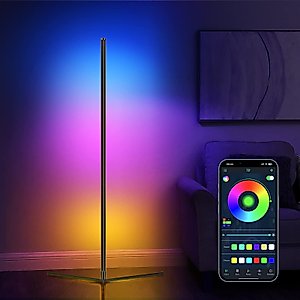 RGB Corner Floor Lamp, Corner Floor Lamp RGB Color Changing Corner Lamp LED Modern Floor Lights with Bluetooth APP and Remote Control Music Sync, 65" RGB Mood Lighting 24H Timing 398+ DIY Modes