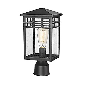 Diyel Outdoor Post Light Fixture, Modern Exterior Pillar Lantern with Black Finish & Seeded Glass, Pole Light for Garden, Backyard, Courtyard, Patio, Porch, RZ009-P BK