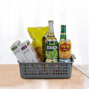 Gloreen 6 Packs Plastic Storage Basket, Grey Small Organizing Baskets, F