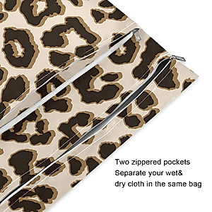 Qilmy 2pcs Leopard Wet Dry Bag Waterproof Reusable Baby Cloth Diaper Wet Dry Organizer for Travel, Beach, Stroller, Diapers, Wet Swimsuits, Toiletries