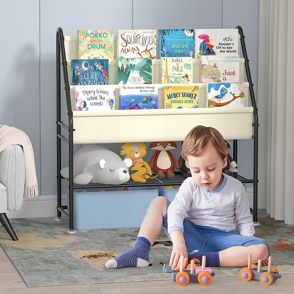 ORLESS Kids Bookcases Freestanding Book Shelf for Kids Rooms, Bedroom, Children Bookcase Toy Storage Metal Black Cabinets Shelves