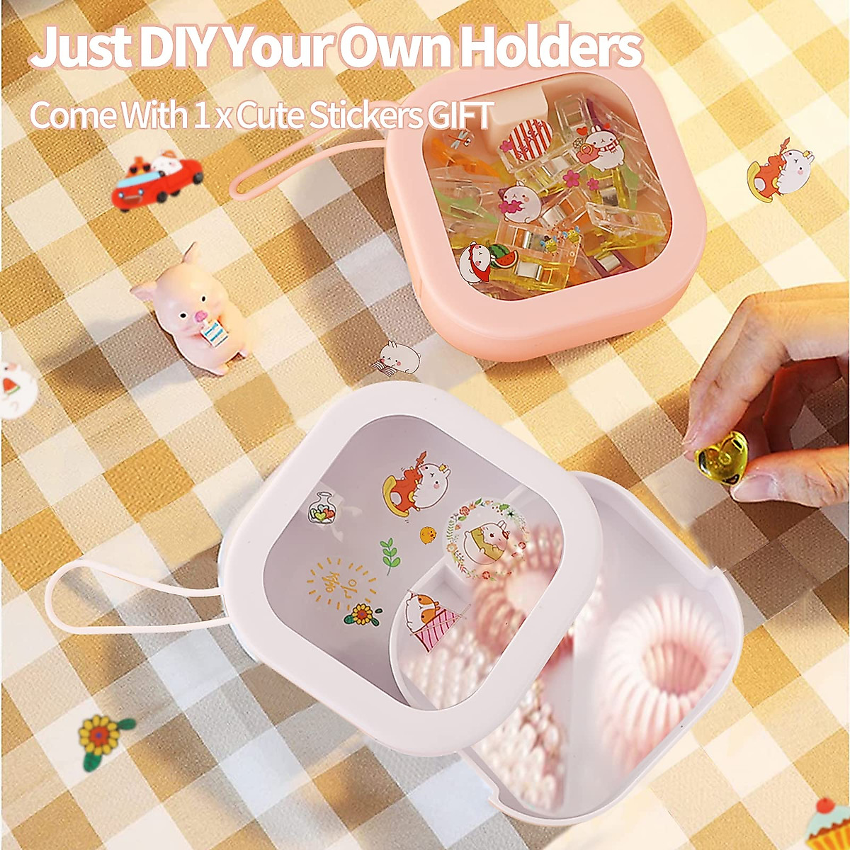 Inovat Hair Tie Organizer, 6 Pcs Small Portable Hair Tie Storage Holder Qtip Dispenser for Hair Tie Accessories, Small Items Holder Containers for Home Office Outdoor Travel Organizer, Pink&White